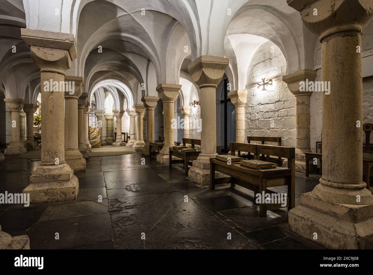 The crypt at Worcester cathedral was built in 1084.It has clusters of ...