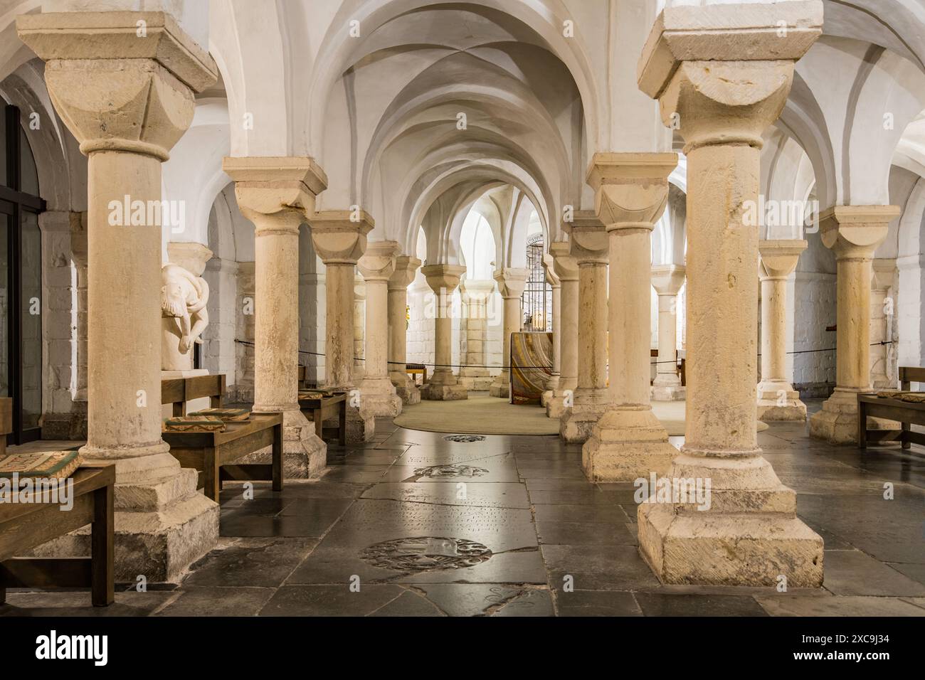 The crypt at Worcester cathedral was built in 1084.It has clusters of ...