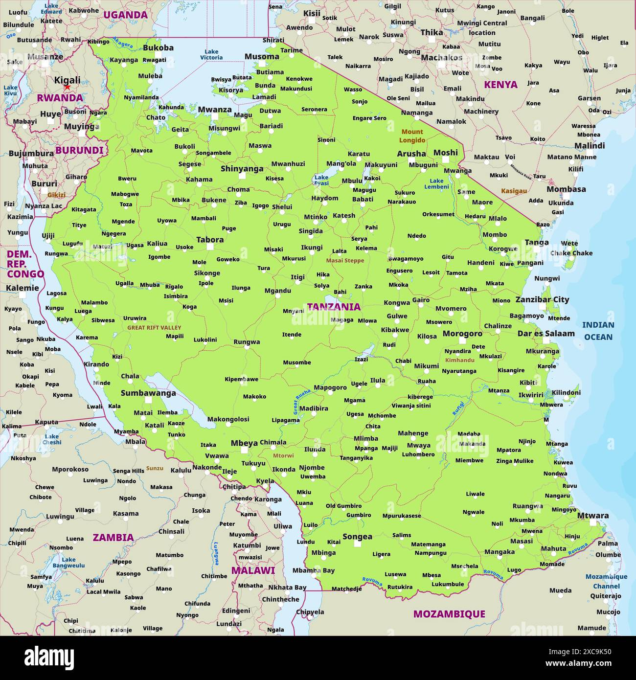 Simple political map of Tanzania Stock Vector Image & Art - Alamy