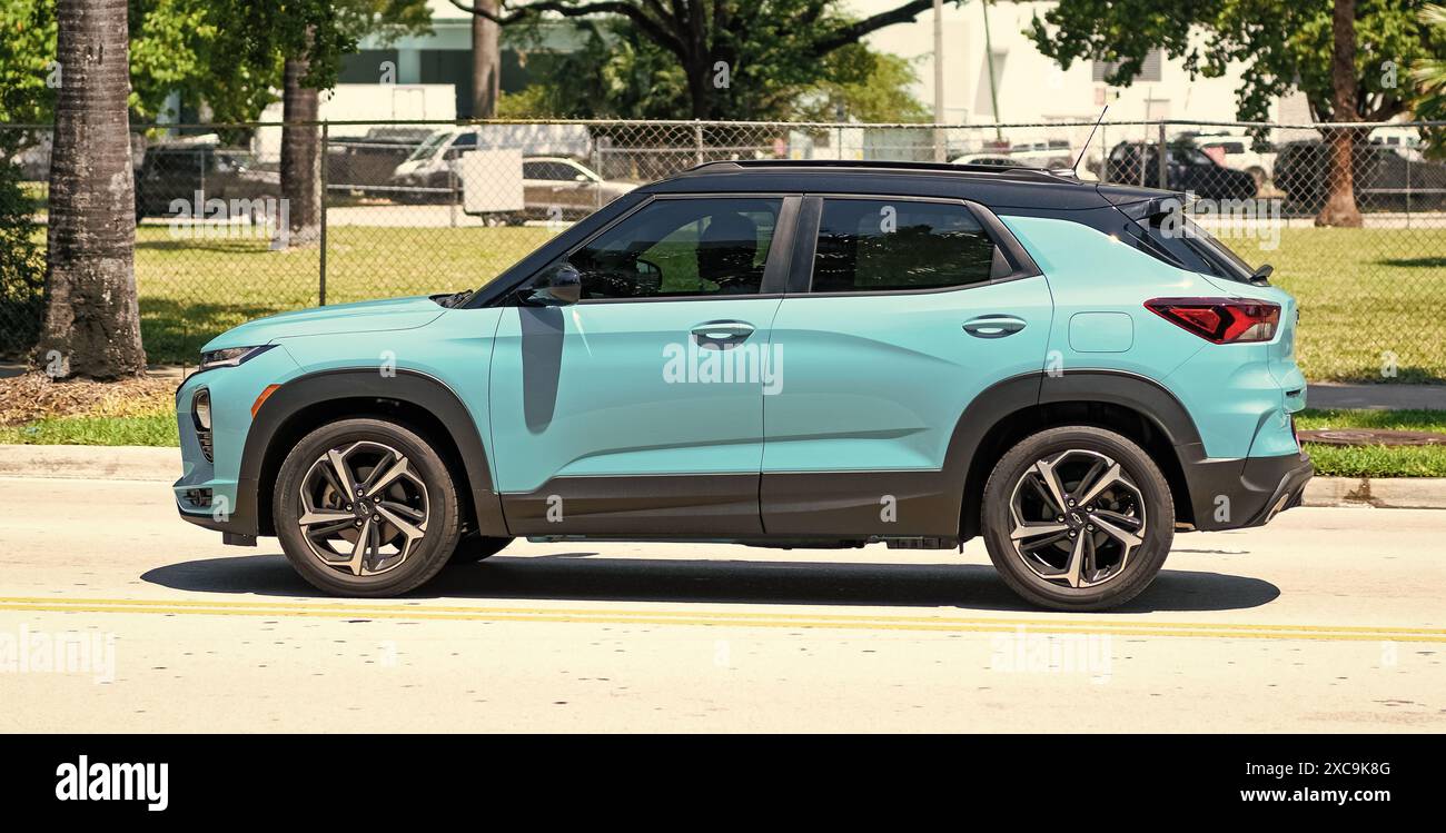 Miami Beach, Florida USA - April 15, 2021: turquoise chevrolet ...