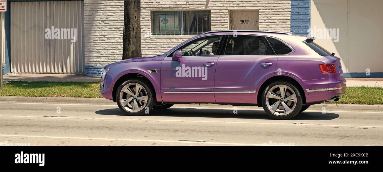 Miami Beach, Florida USA - April 15, 2021: violet Bentley Bentayga v8 ...