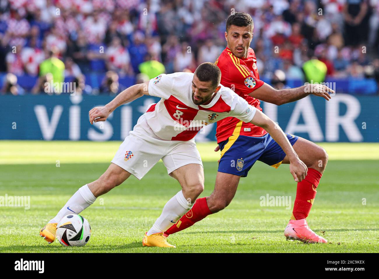 BERLIN, GERMANY - JUNE 15: Mateo Kovacic of Croatia, Rodri of Spain ...