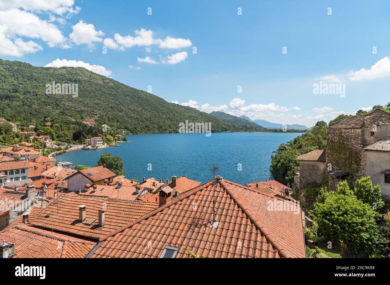 Top view of lake Mergozzo from the hill of Mergozzo city, Piedmont ...