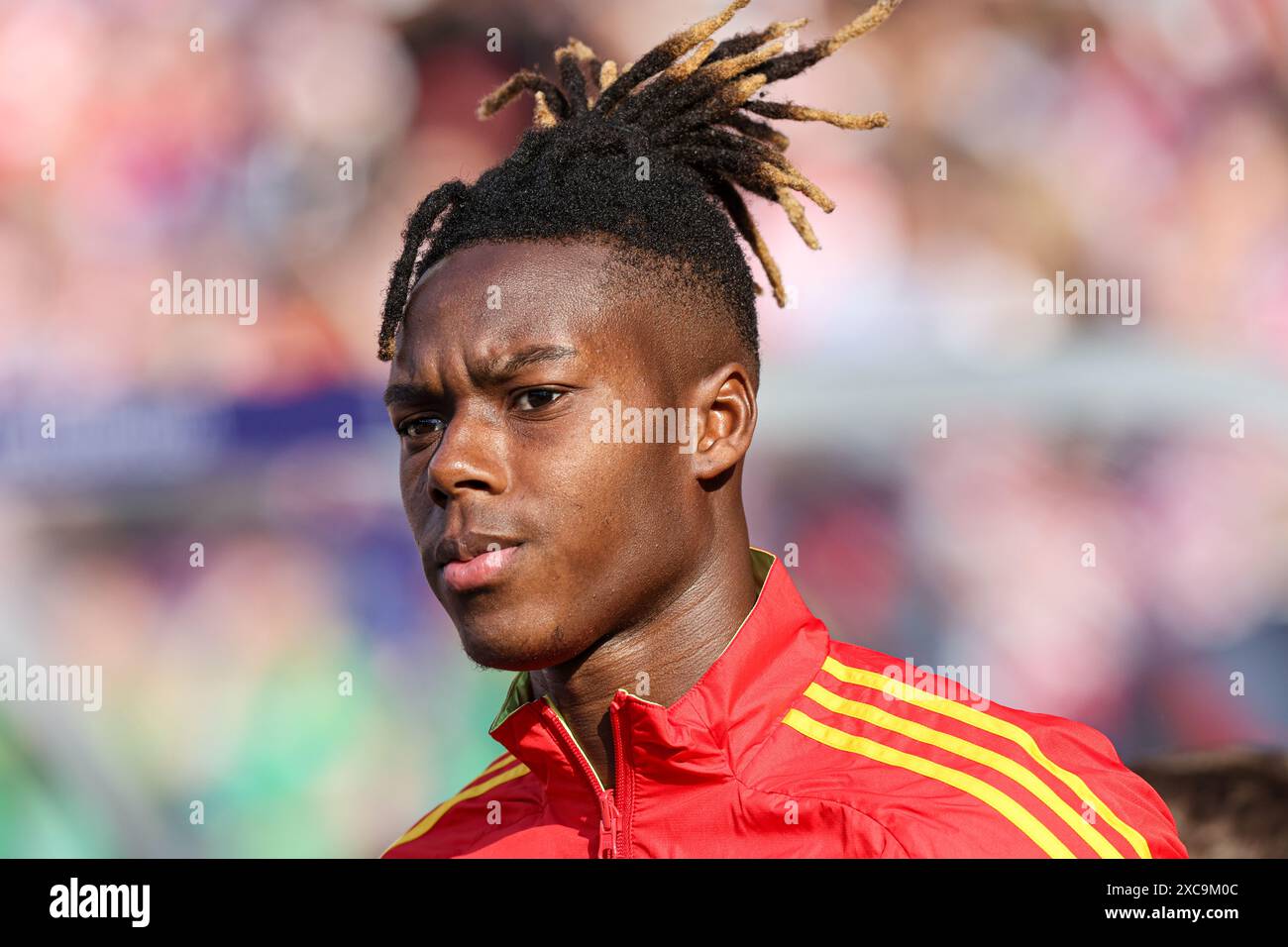 BERLIN, GERMANY - JUNE 15: Nico Williams of Spain looks up during the ...