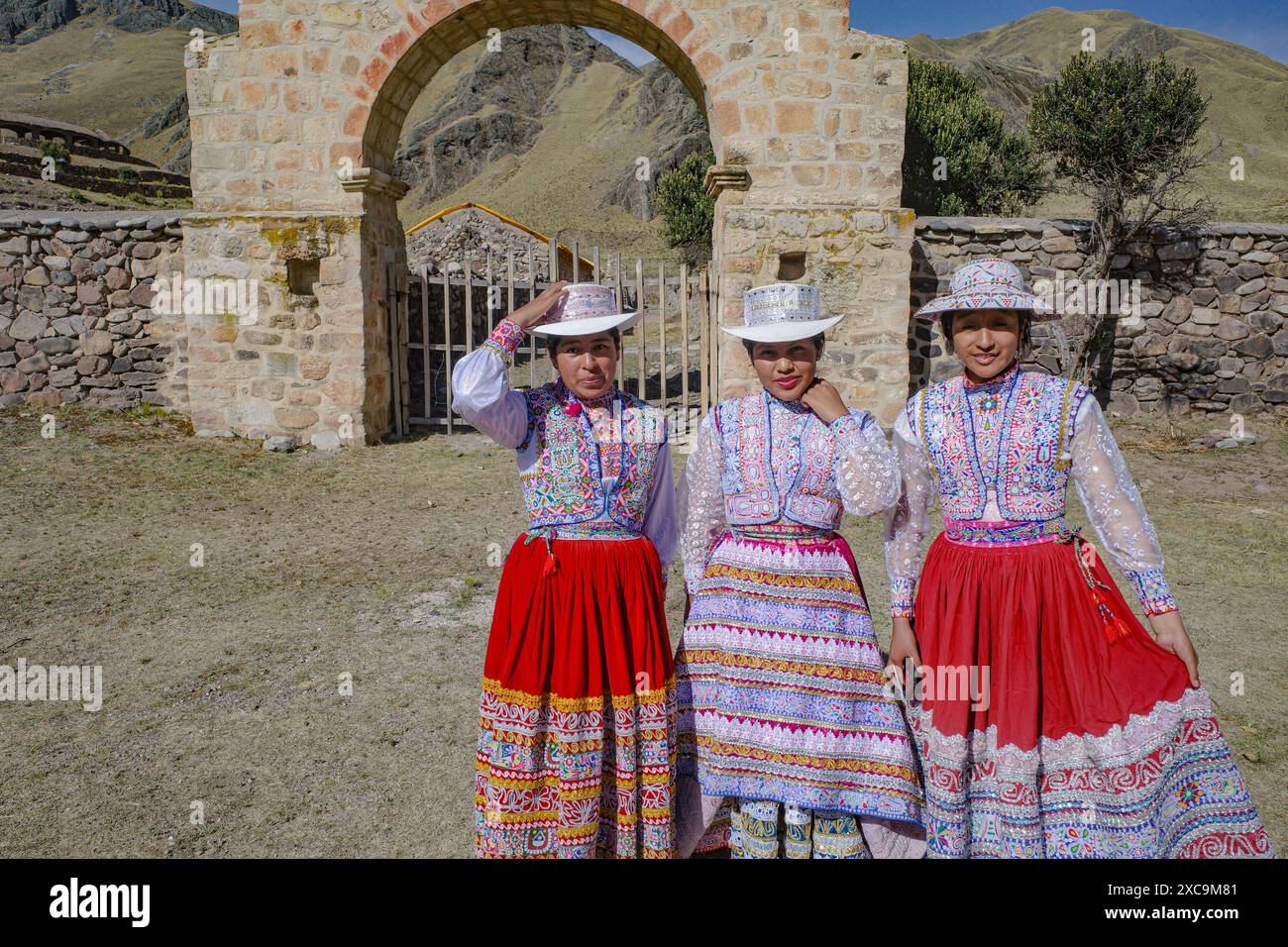 Sibayo, Peru - Dec 5, 2023: Girls in traditional dress in the village ...