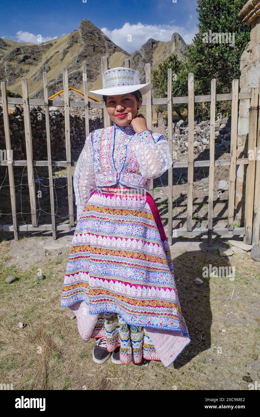 Sibayo, Peru - Dec 5, 2023: Girls in traditional dress in the village ...