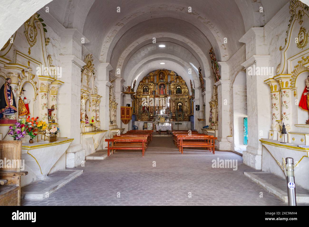 Sibayo, Peru - Dec 5, 2023: Ornate interior of the colonial Church ...