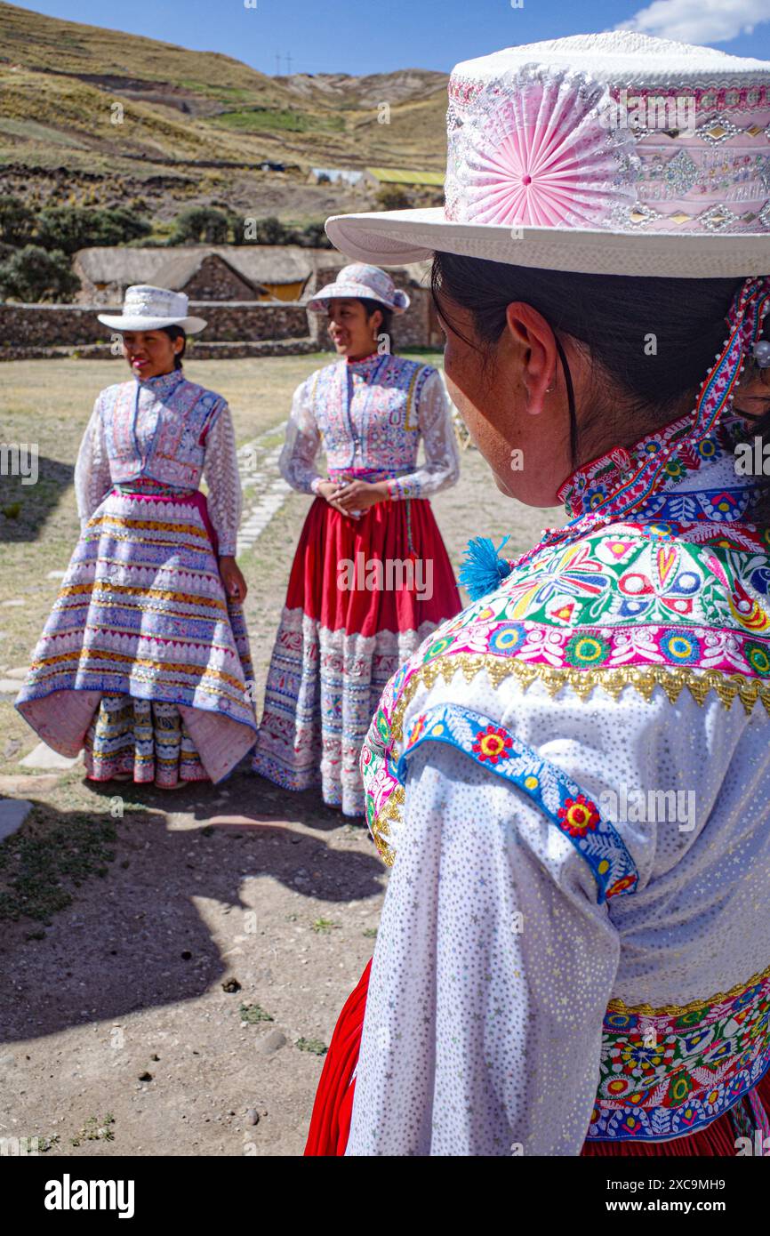 Sibayo, Peru - Dec 5, 2023: Girls in traditional dress in the village ...