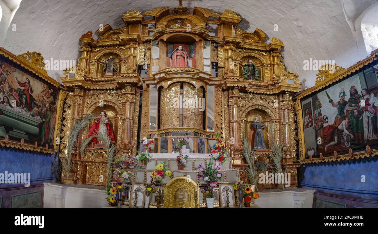 Sibayo, Peru - Dec 5, 2023: Ornate interior of the colonial Church ...