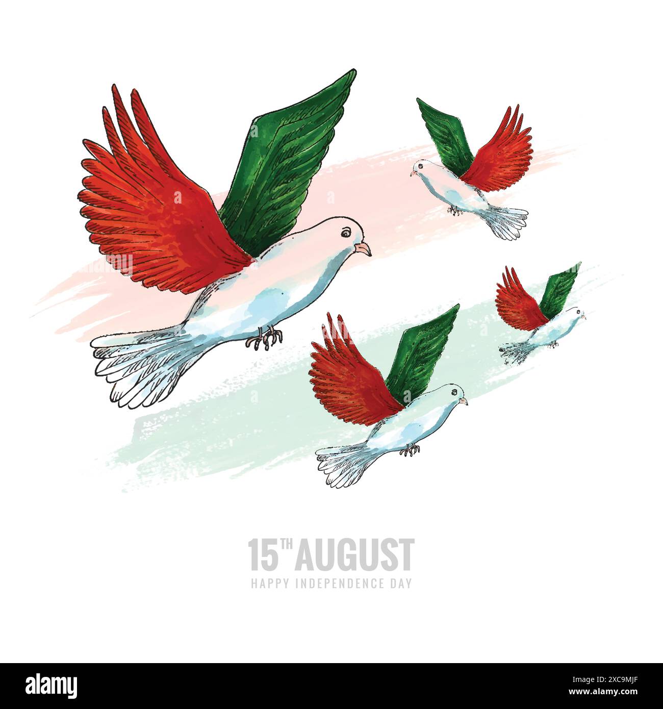 Hand draw tricolor doves happy independence day card background Stock ...