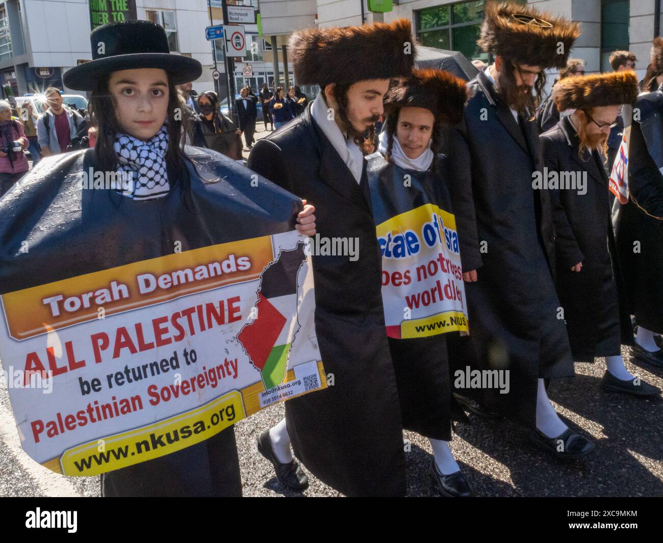 London, UK. 15 June 2024. Neturei Karta Jews. on the march. Several ...
