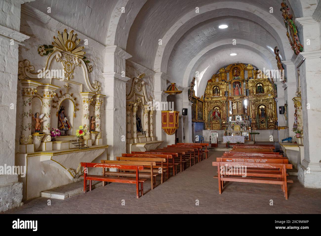 Sibayo, Peru - Dec 5, 2023: Ornate interior of the colonial Church ...