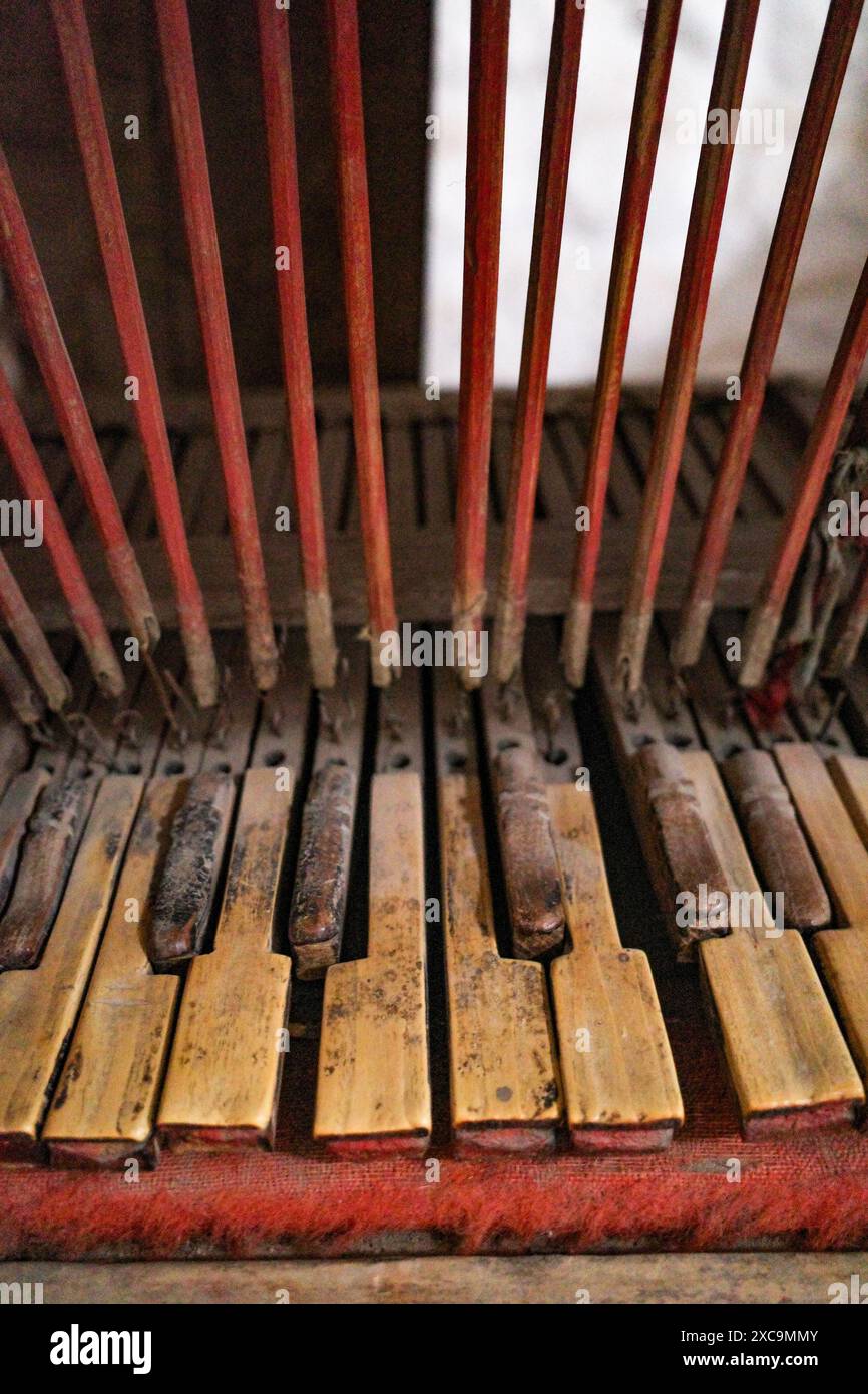 Sibayo, Peru - Dec 5, 2023: Antique Church Organ keys in the Iglesia de ...