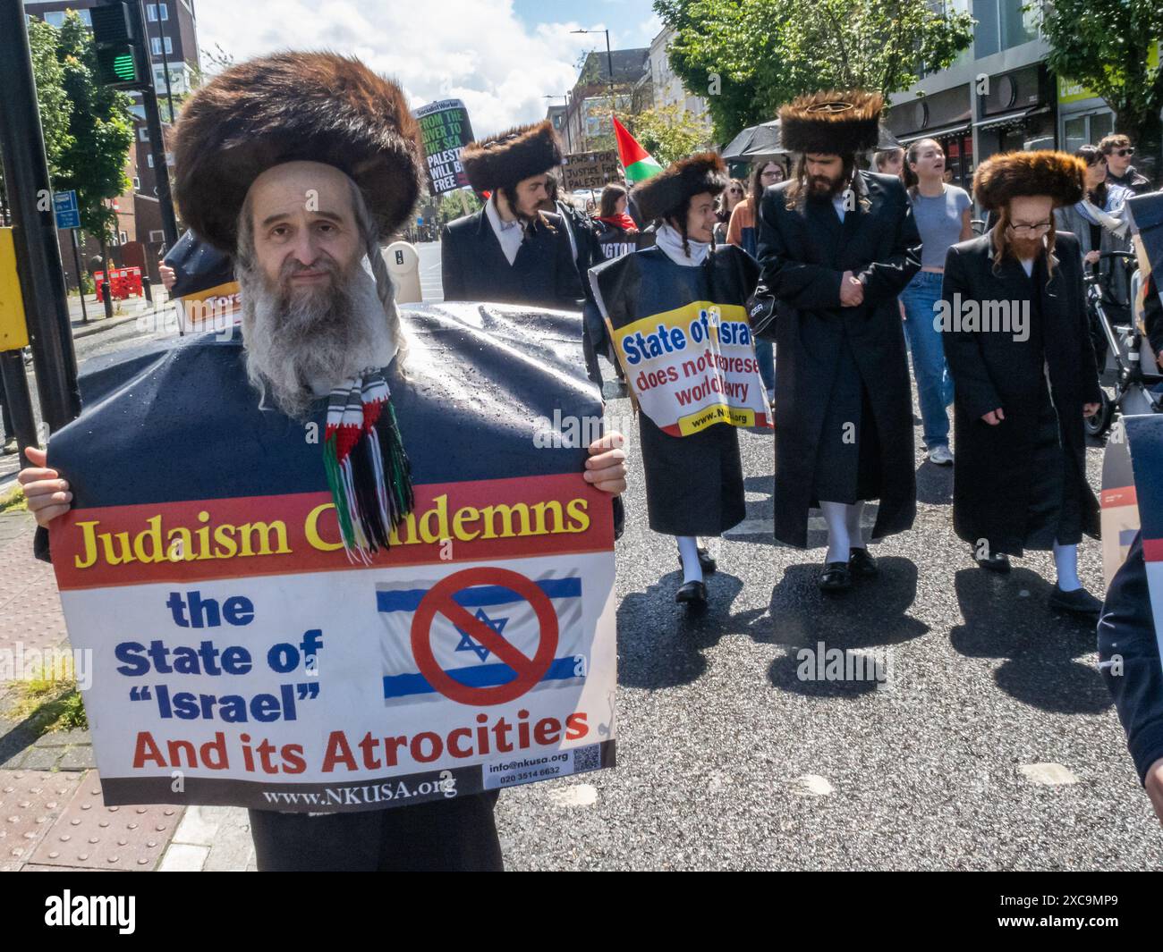 London, UK. 15 June 2024. Neturei Karta Jews. on the march. Several ...