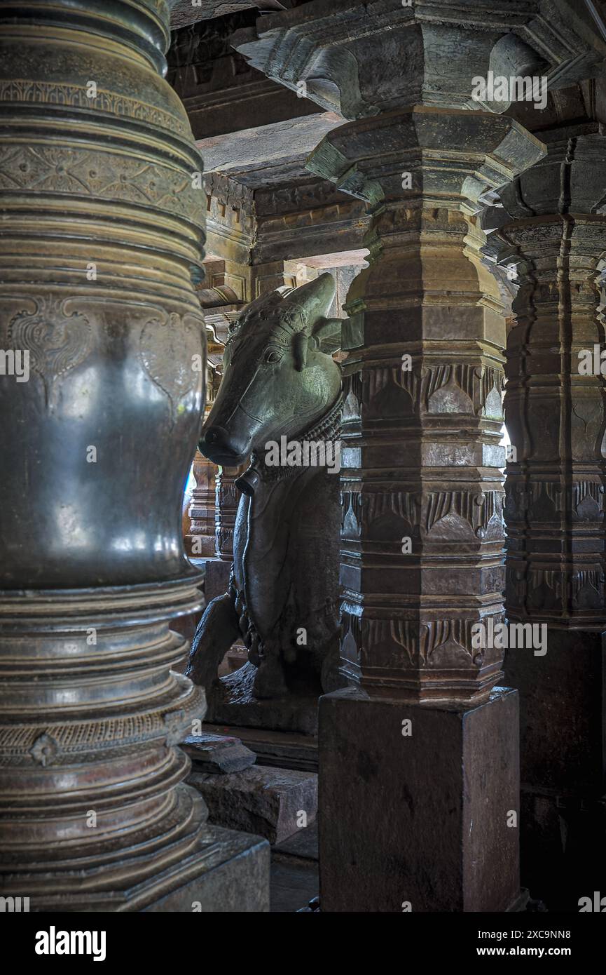 06 04 2014 Vintage Old Nandi at Nritya mantapa Madhukeshwara temple ...