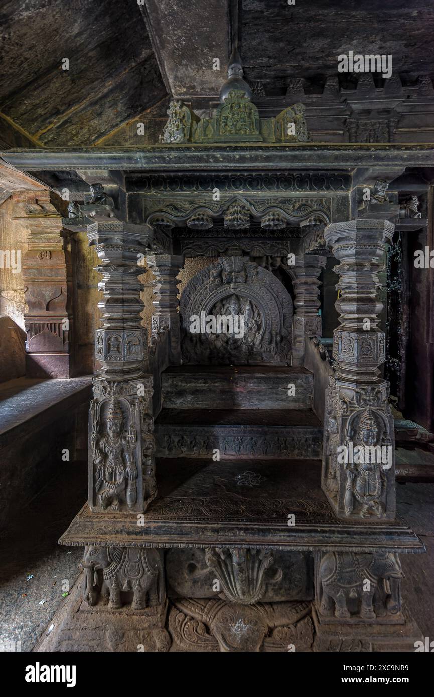 06 04 20014 Stone triloka mandapa with Shiva and Parvathi sitting on ...