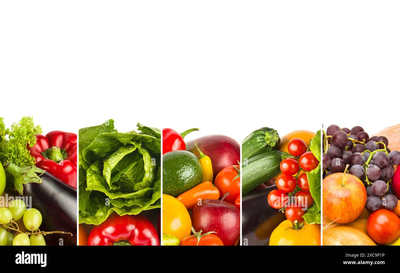 Collection fruits and vegetables isolated on a white background ...