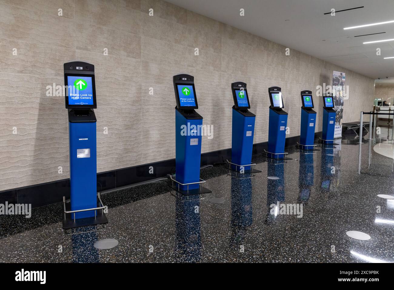 U.S. Customs and Border Protection Global Entry kiosks await use by ...