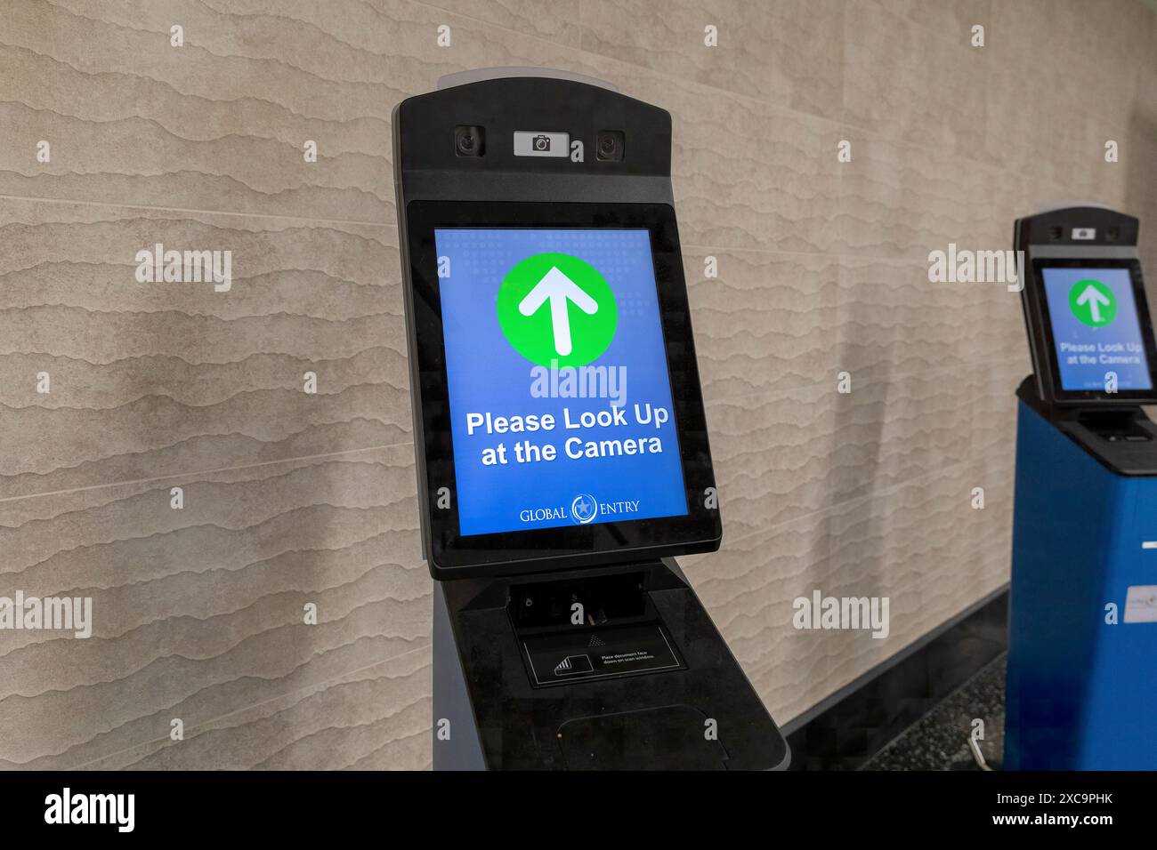 U.S. Customs and Border Protection Global Entry kiosks await use by ...