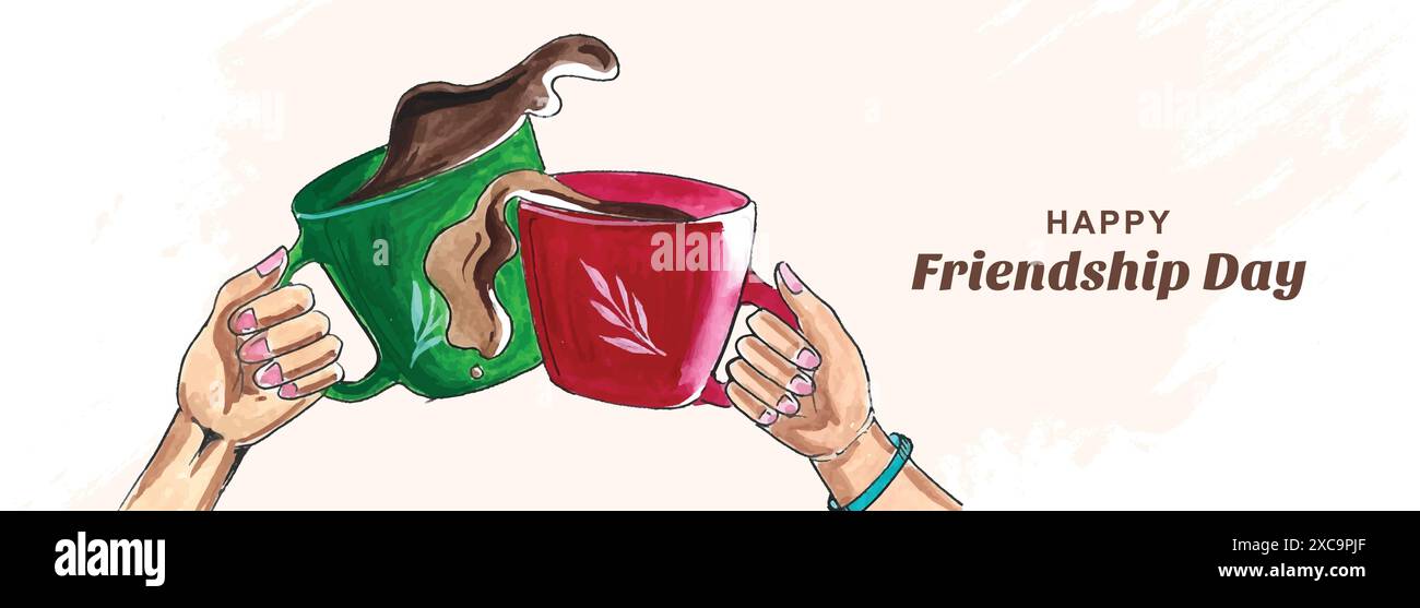 Friendship day background with coffee cup watercolor banner design ...