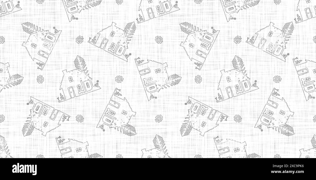 White neutral minimal house motif with Linen effect texture for baby ...