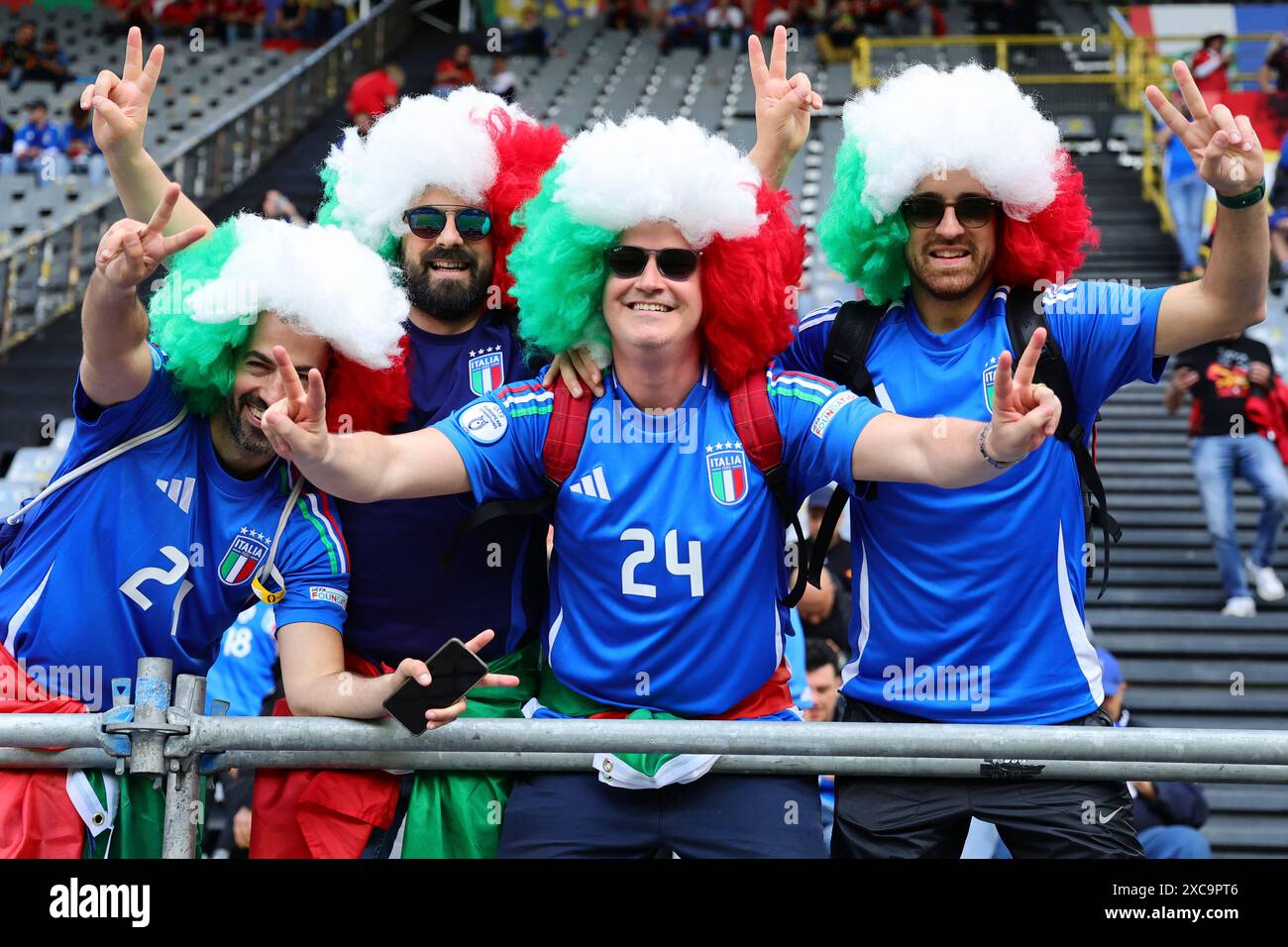 Dortmund, Germany. 15th June, 2024. Italian fans cheer on prior to the ...