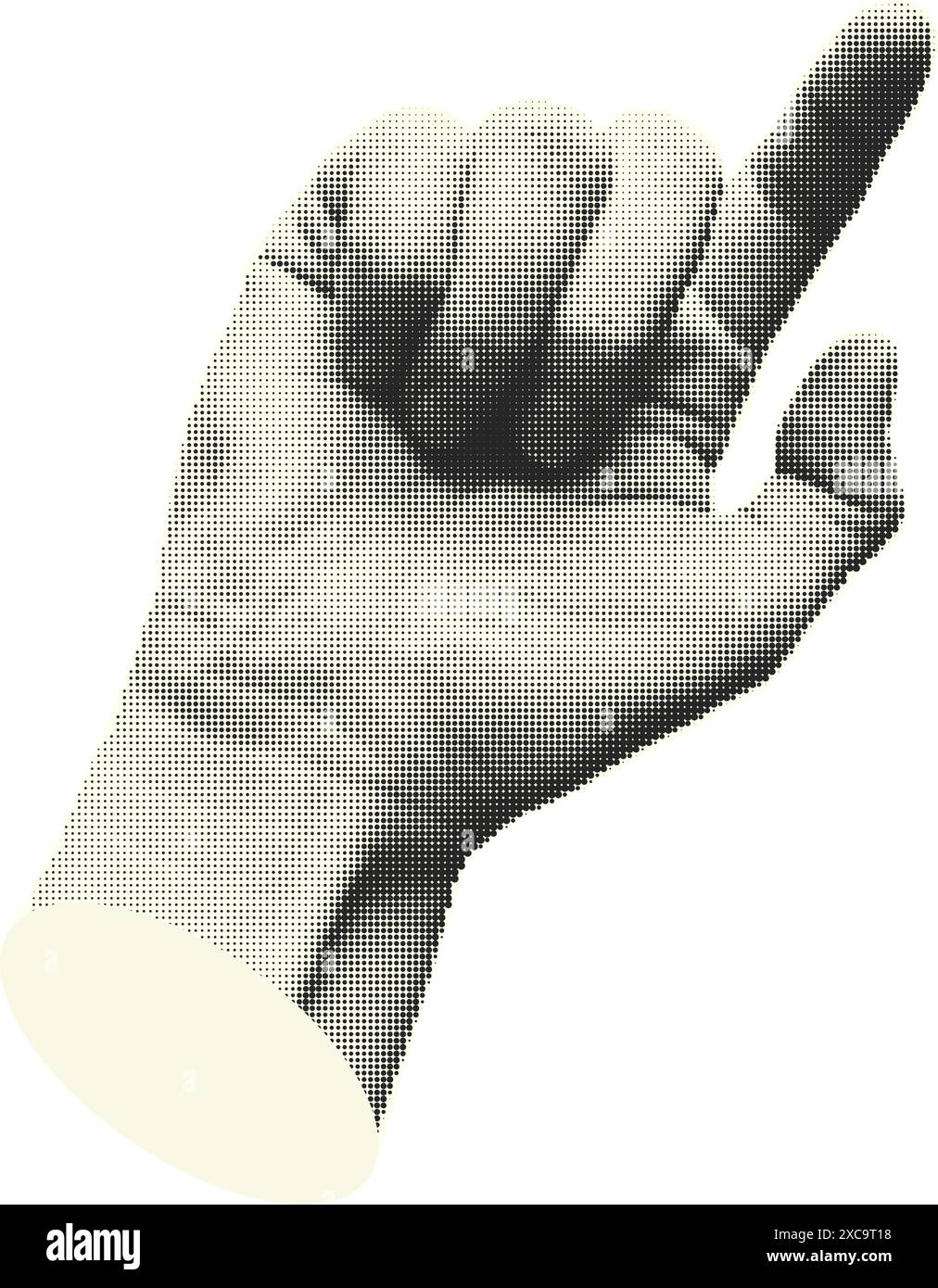 Collage halftone elements with pointing hands and doodle buttons ...