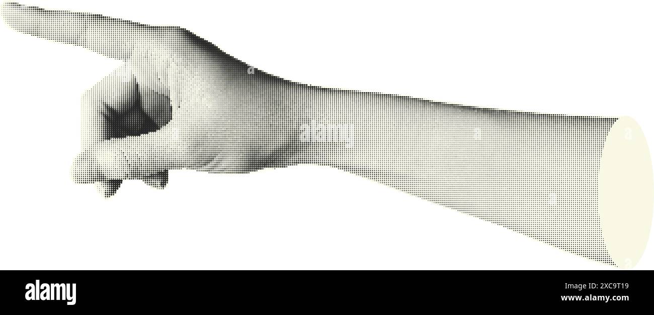 Collage halftone elements with pointing hands and doodle buttons ...