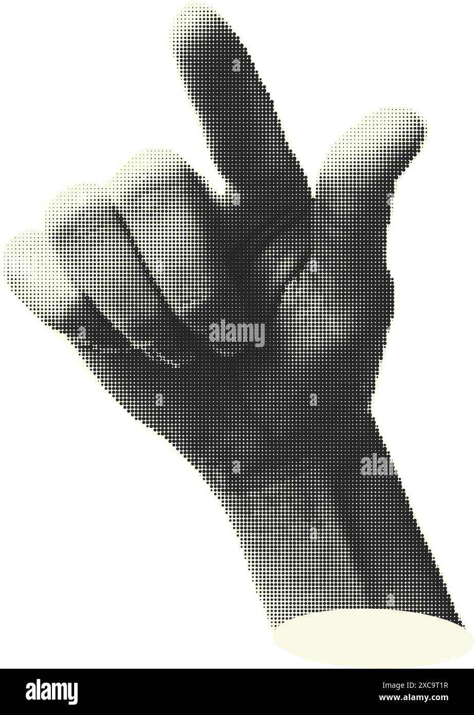 Collage halftone elements with pointing hands and doodle buttons ...