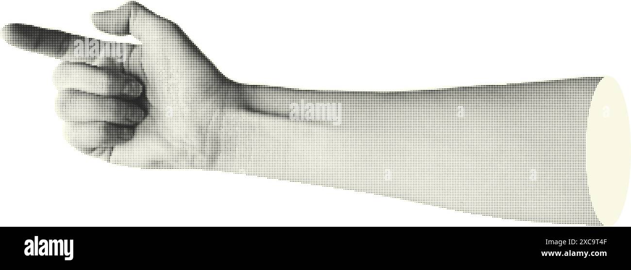 Collage halftone elements with pointing hands and doodle buttons ...