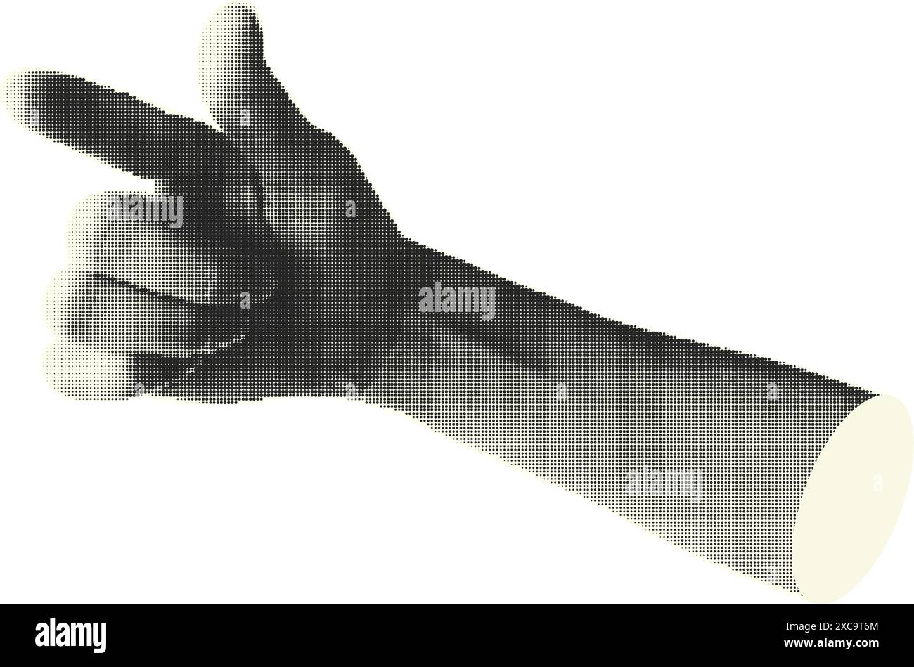 Collage halftone elements with pointing hands and doodle buttons ...