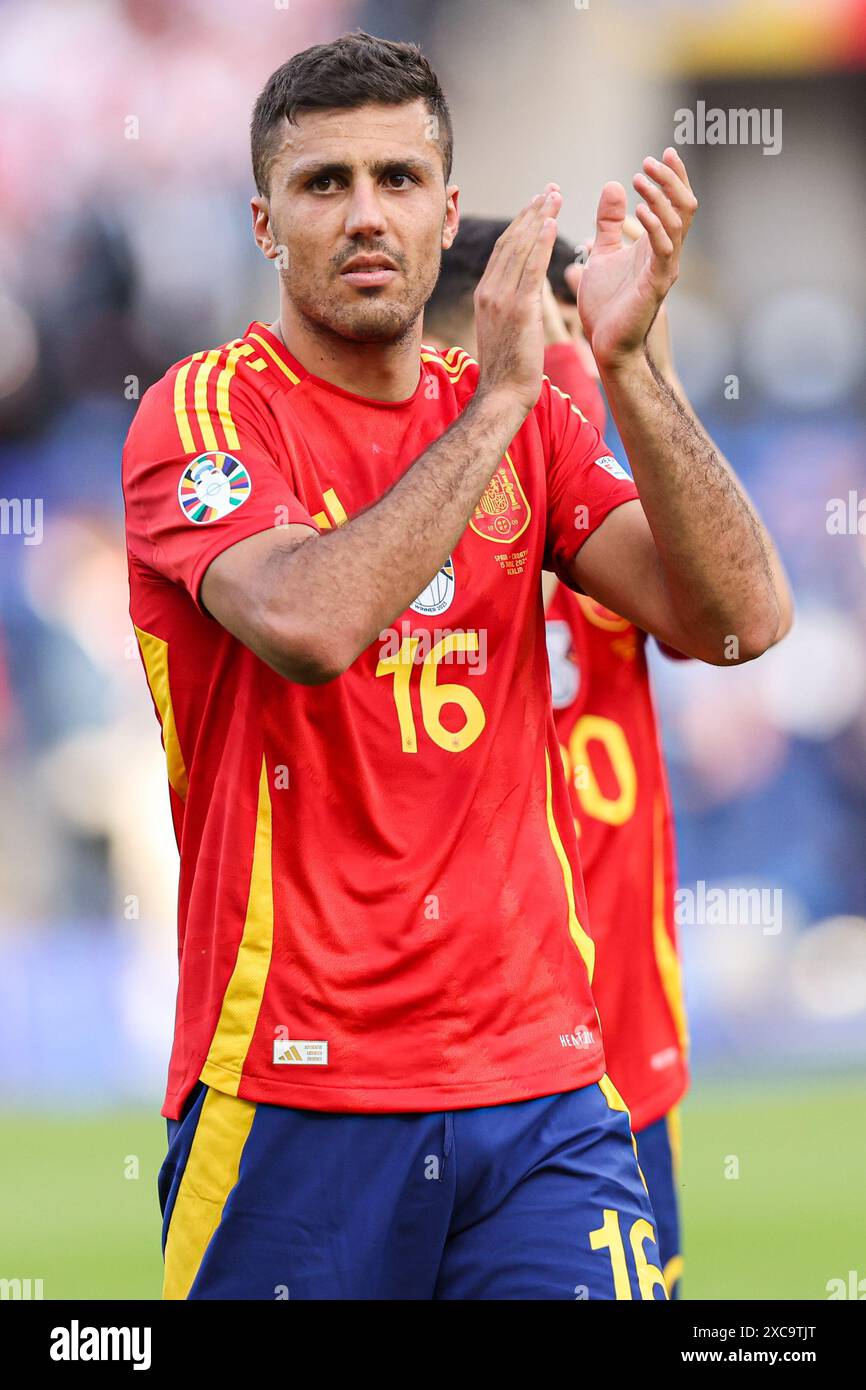BERLIN, GERMANY - JUNE 15: Rodri of Spain thanks the fans during the ...