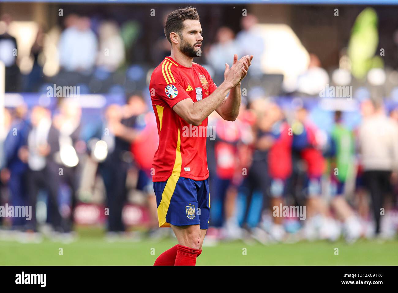 BERLIN, GERMANY - JUNE 15: Nacho of Spain thanks the fans during the ...