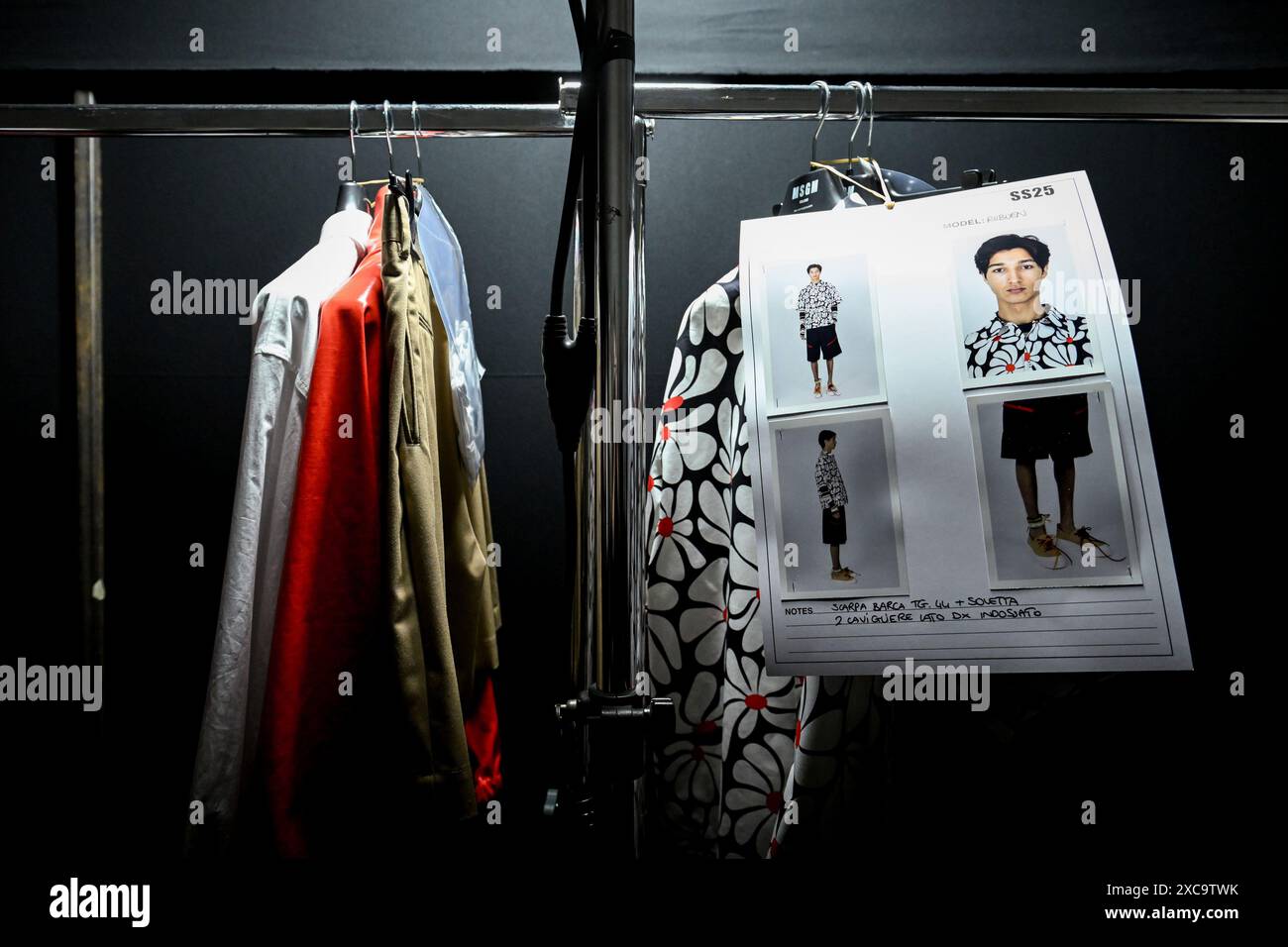 Outfits are seen in the back stage of the MSGM Men's Spring Summer 2025 ...