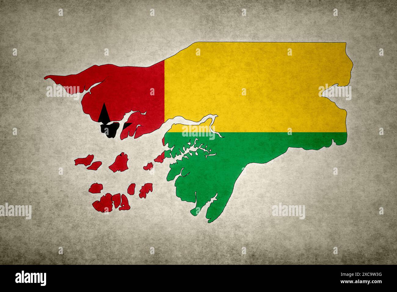Grunge map of Guinea-Bissau with its flag printed within its border on ...