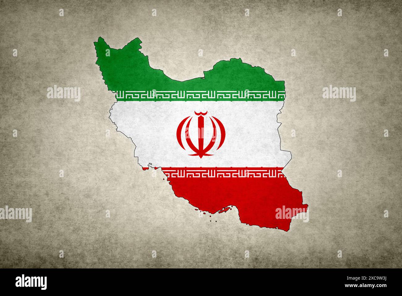 Grunge map of Iran with its flag printed within its border on an old ...