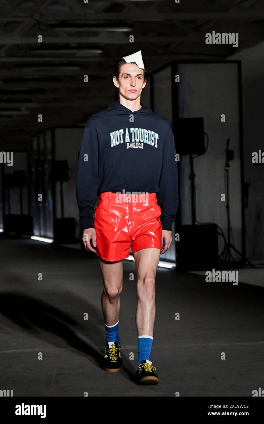 Models wear a creation as part of the MSGM Men's Spring Summer 2025 ...