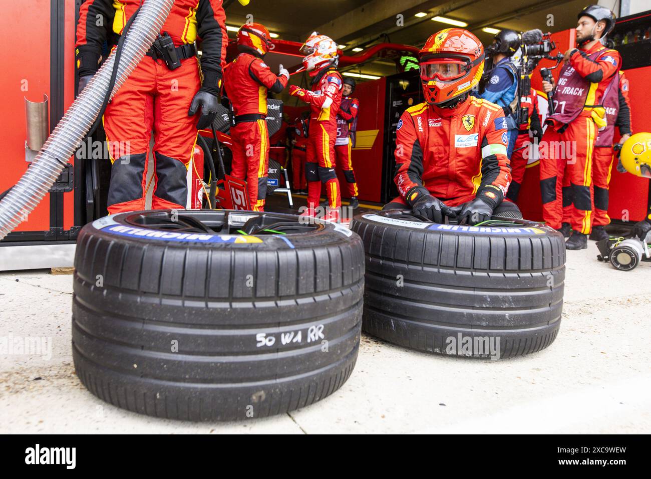 Le Mans, France. 15th June 2024.Ferrari AF Corse pit stop, tyre during ...