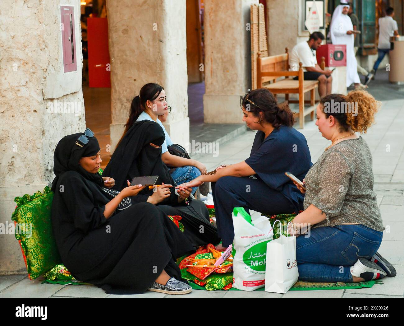 QATAR SHOPPING EID AL-ADHA PREPARATION 2024 Women applies traditional ...