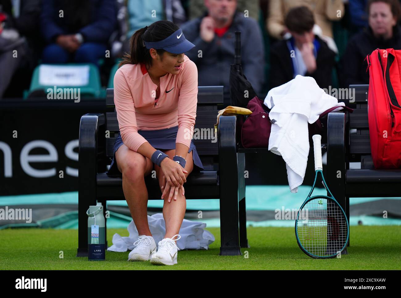 Emma Raducanu reacts after falling during her women's singles semi ...