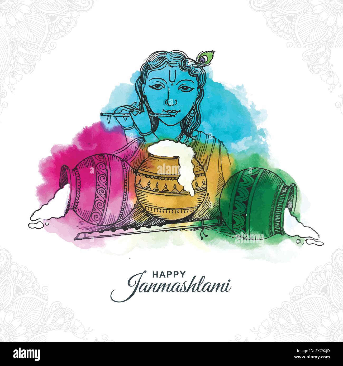 Hindu festival of india happy janmashtami card background Stock Vector ...