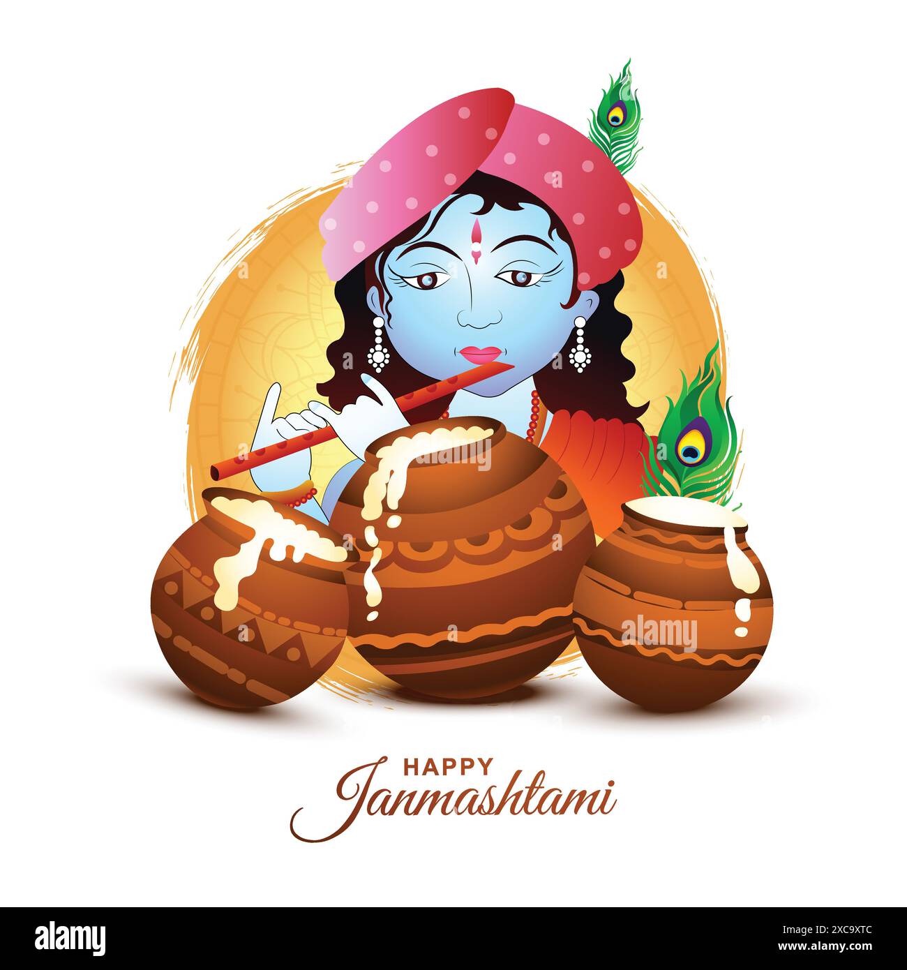 illustration of dahi handi celebration in happy janmashtami holiday ...