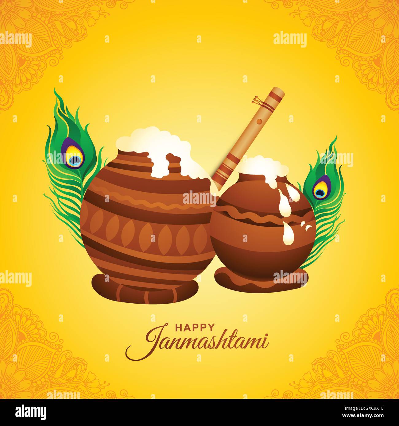 Lord Krishna dahi handi in happy janmashtami festival card background ...