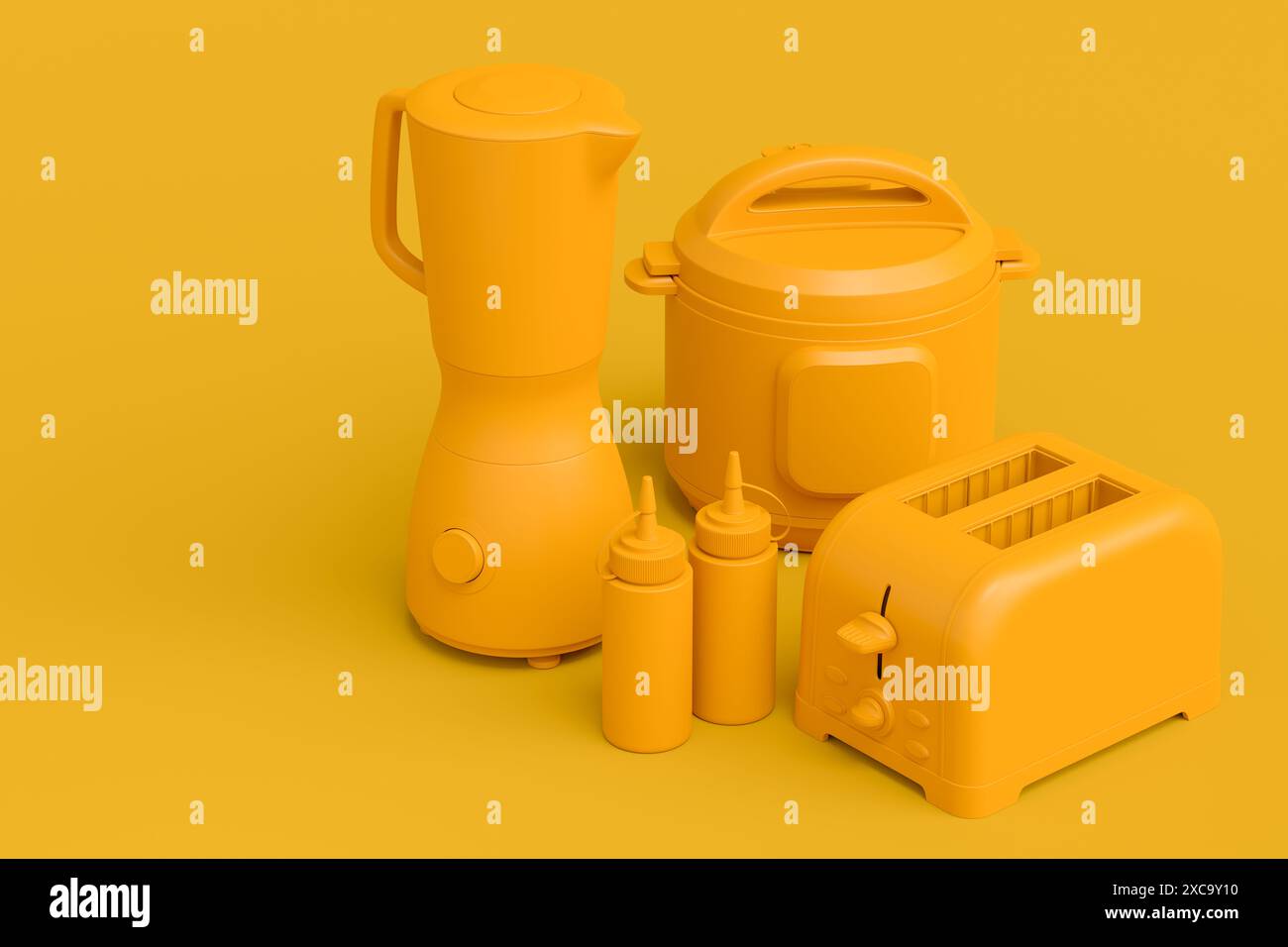 Electric kitchen appliances and utensils for making culinary on yellow ...