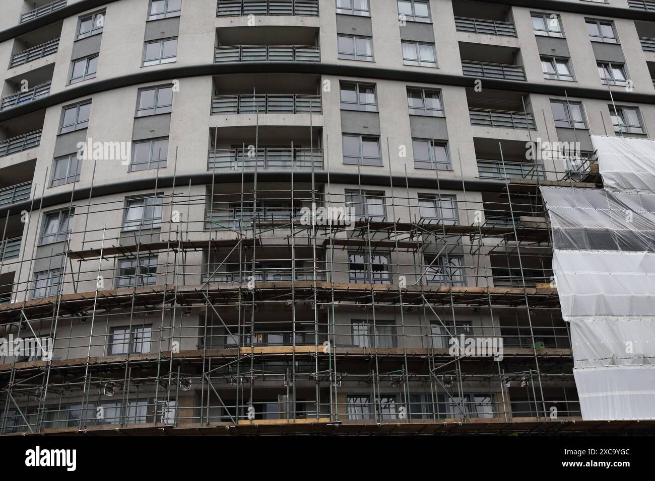 Scaffolding on Centrium modern apartment blocks to make repairs Woking ...