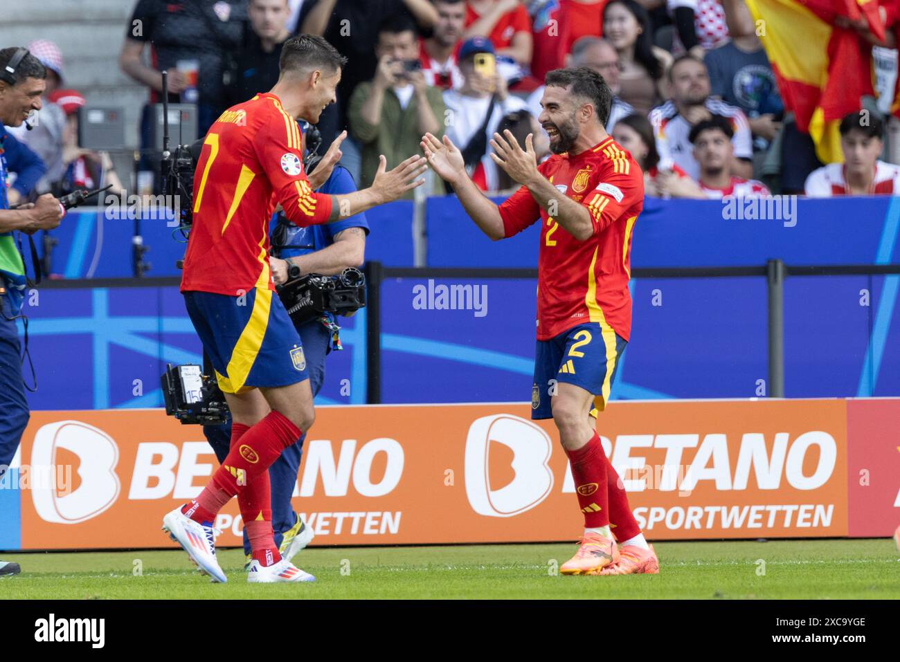 Players of Spain celebrate after goal scored by Dani Carvajal during ...