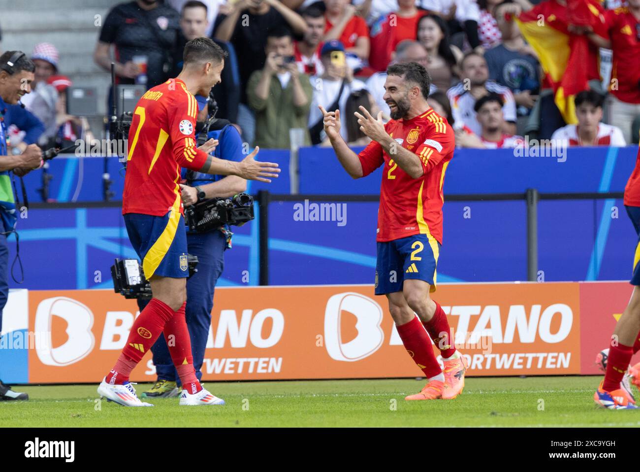 Players of Spain celebrate after goal scored by Dani Carvajal during ...