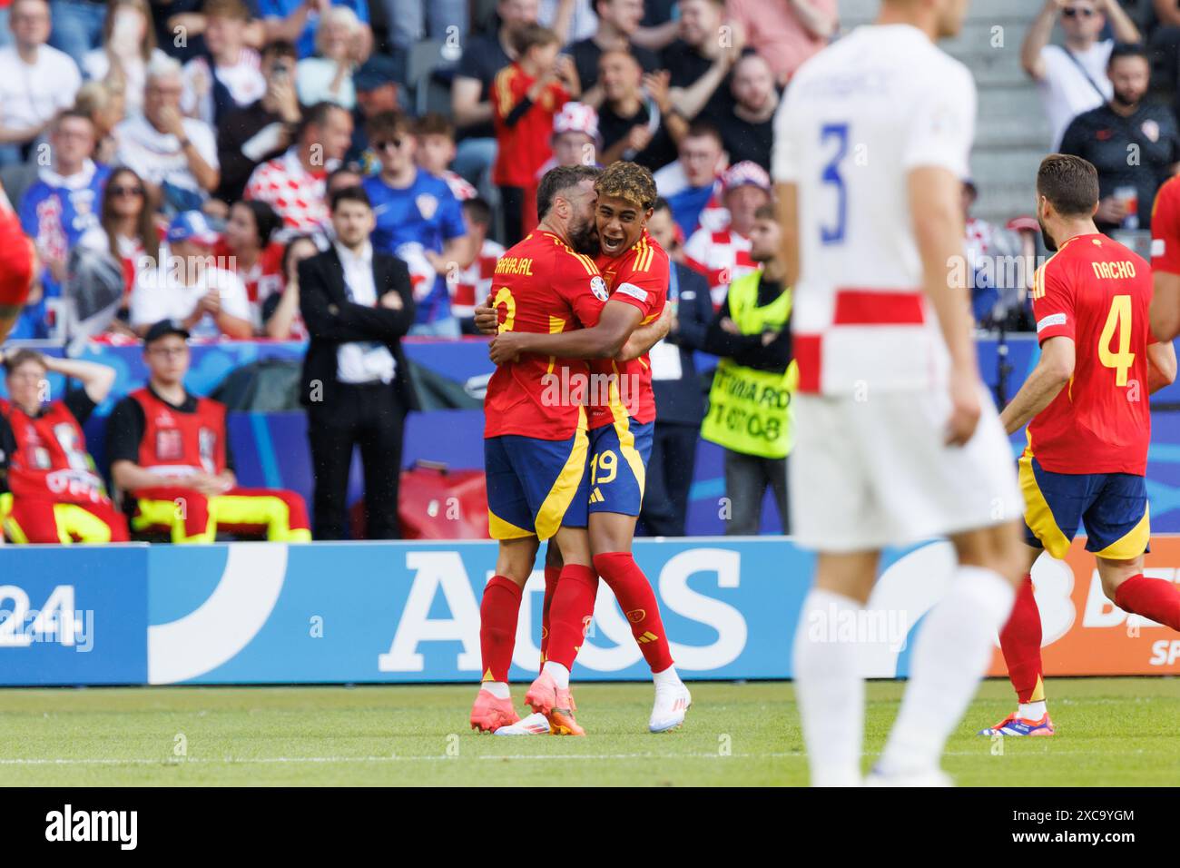 Players of Spain celebrate after goal scored by Dani Carvajal during ...