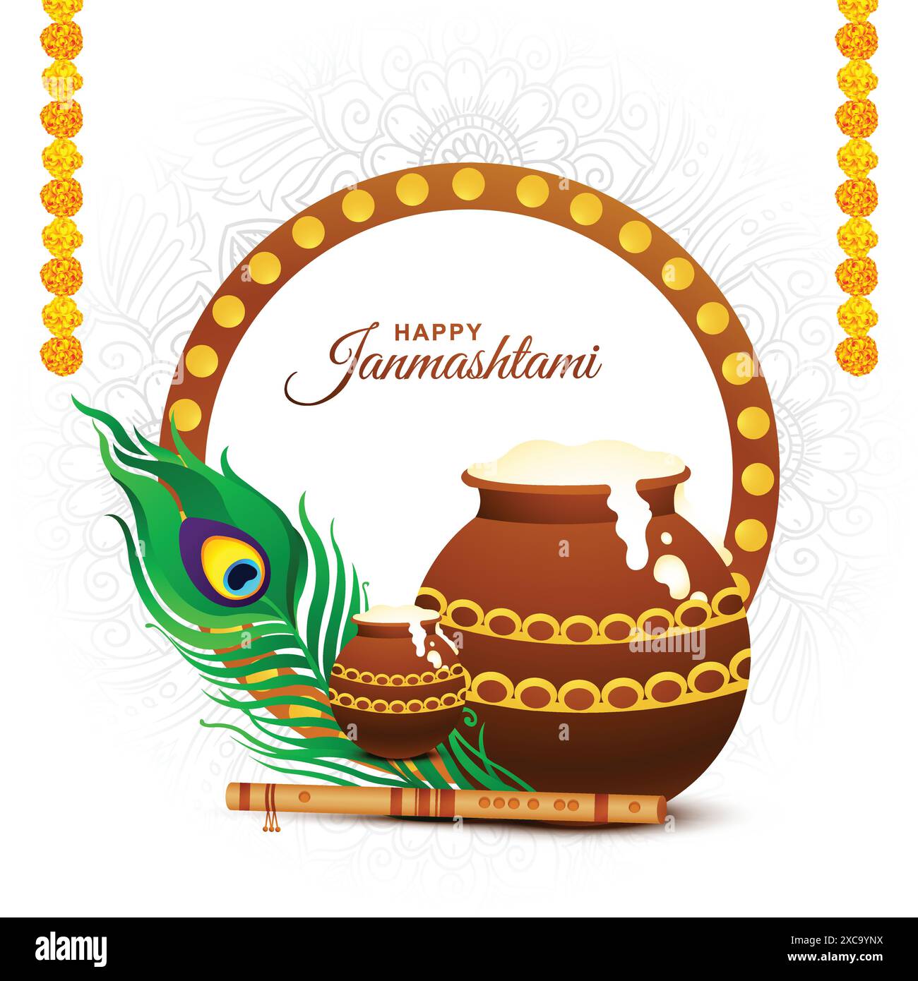 Happy janmashtami festival illustration of dahi handi celebration ...