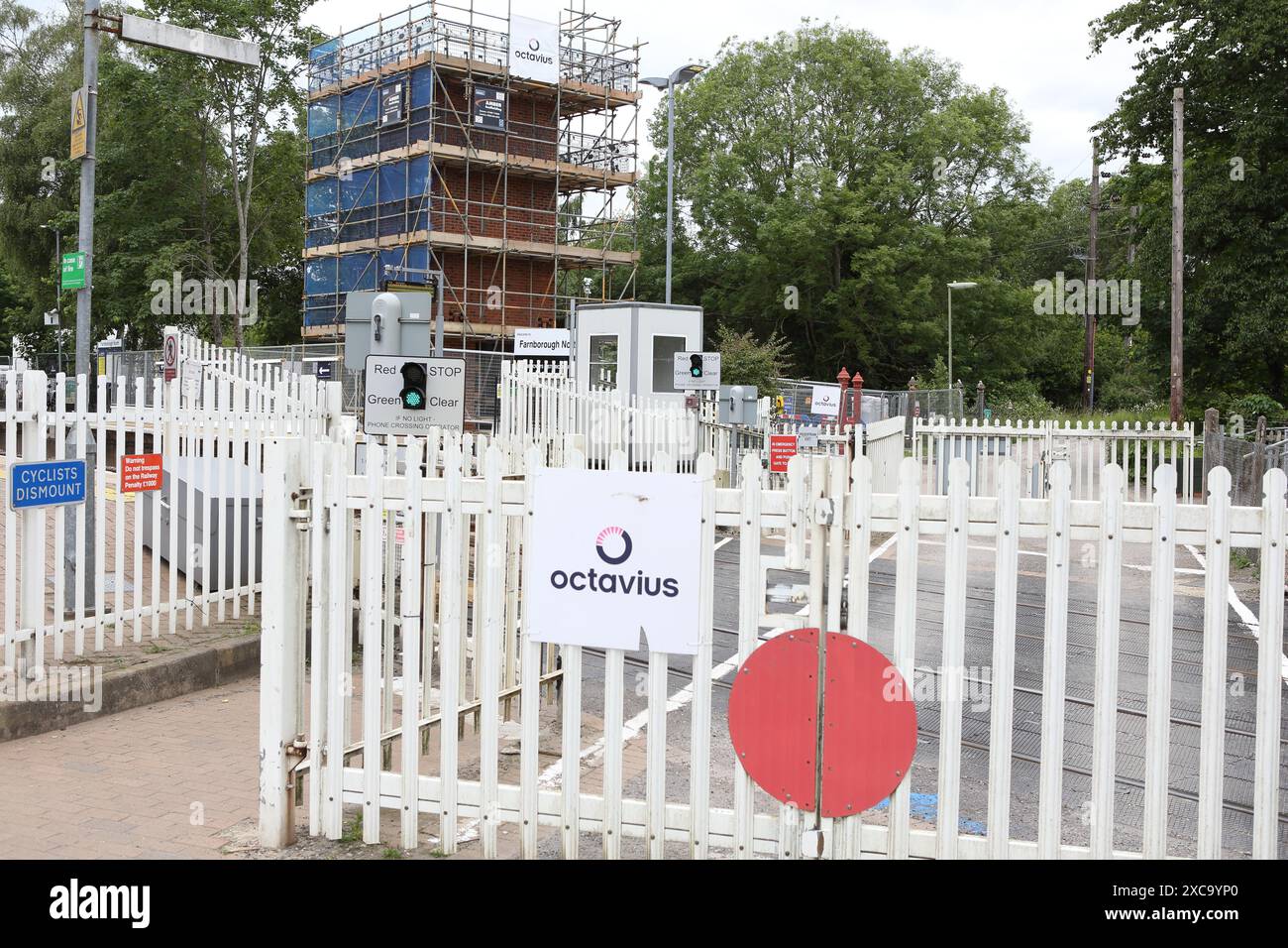 Railway pedestrian crossing Farnborough North station Hampshire UK ...